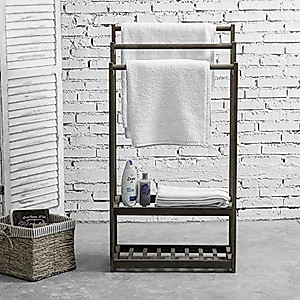 MyGift 3-Tier Vintage Gray Wood Towel Rack with 2 Bottom Storage Shelves