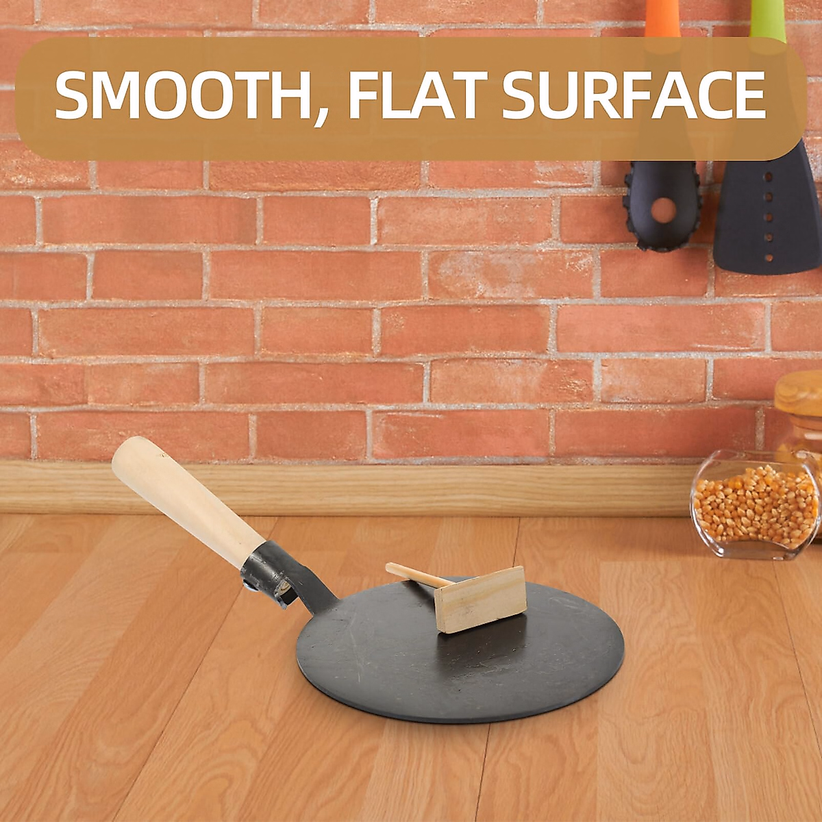 1 Set Nonstick Crepe Pan with Spreader Cast Iron Dosa Pan Pancake Flat Skillet Griddle with Wooden Handle for Roti Egg Omelet Tortilla