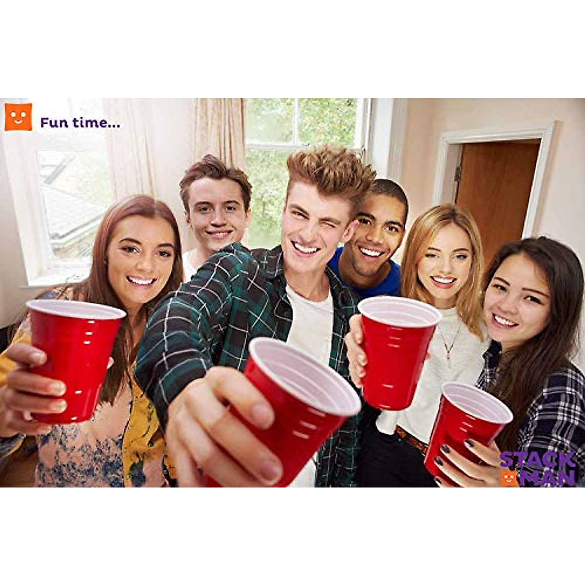 Red Cups - Party Cups - Disposable Plastic Cups [16 oz - 100 Pack] Fun & Durable Party Cups for Drinking & Playing - Bulk Case of 100 Cups, By Stack Man