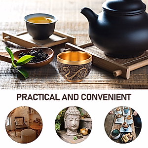 ARTIBETTER Kung Fu Teacups Chinese Copper Tea Cup Vintage Dragon Pattern Tea Tasting Cup Embossed Traditional Tea Mugs Japanese Sake Cup for Coffee Tea Espresso