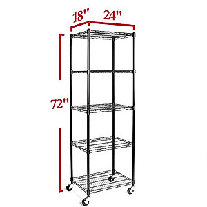Seville Classics UltraDurable Heavy Duty NSF Solid Steel Wire Rack Storage Unit Organizer for Garage, Warehouse, Office, Restaurant, Classroom, Kitchen, 5-Tier Shelving, 24" W x 18" D, Black, 10 Count