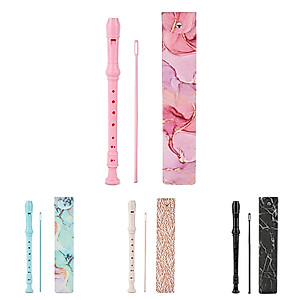 Jasenna Recorder Instrument for Beginner Kids Adults,8-Hole Soprano Descant Recorder Music Flute with with Cleaning Rod & Leather Case For School Student Home Entertainment(2-Pink Splash-ink)