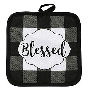 Buffalo Check Decor - Kitchen Linens - Dish Towel Set (5 Pc) Classic and Blessed Black and White Buffalo Check - Kitchen Towels - Oven Mitt - Pot Holders - Kitchen Decorations - Hand Towels