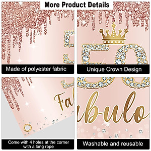 Rose Gold 50th Birthday Banner Party Decorations for Women, Pink Rose Gold 50 & Fabulous Happy 50th Birthday Banner Party Supplies, Fifty Years Old Bday Background Photo Sign for Indoor Outdoor