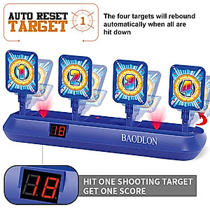 BAODLON Digital Shooting Targets with Foam Dart Toy Gun, Electronic Scoring Auto Reset 4 Targets, Shooting Game Toys Gifts for Age of 5, 6, 7, 8, 9, 10+ Years Old Kids, Boys, Compatible with 2 Toy Gun