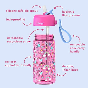 Bentgo Kids Water Bottle - Leak-Proof, Durable Tritan, BPA-Free 15 oz. Cup for Kids/Toddlers Ages 3+, Safe Sip Spout, Carrying Handle, & Dishwasher Safe for School & Sports (Rainbows & Butterflies)