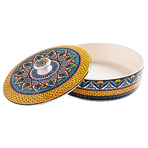 Bico Havana Ceramic 8.8 inch Tortilla Warmer, Tortilla Server with Lid, Taco Holder for Mexican Fiesta Party, Taco Tuesday, Microwave and Dishwasher Safe