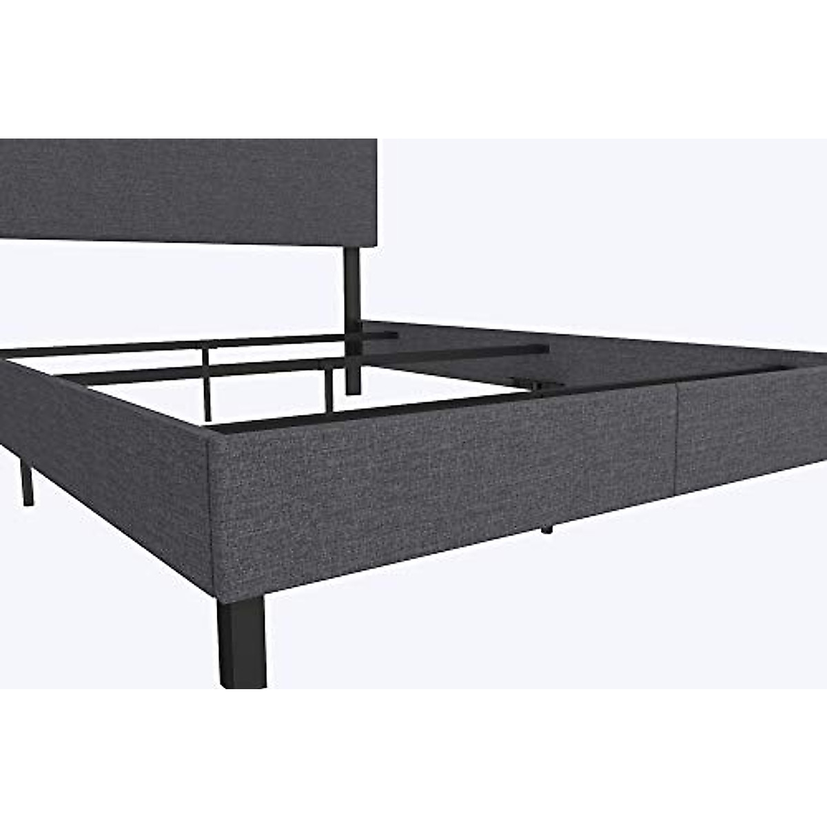DHP Janford Upholstered Platform Bed with Modern Vertical Stitching on Rectangular Headboard, Queen, Gray Linen