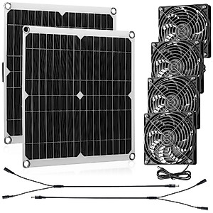 Riakrum 20W 16V Solar Panel Exhaust Fan Kit USB Portable Solar Powered Fan Summer Outdoor Waterproof Ventilator Fan for Chicken Coops, Greenhouses, Camping Exhaust (2 Sets)