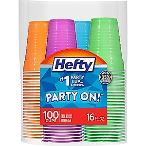 Hefty TKctPv Plastic Party Cups, Assorted Colors, 16 Ounce, 100 Count