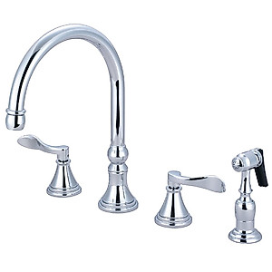 Kingston Brass KS2791DFLBS NuFrench Deck Mount Kitchen Faucet with Brass Sprayer, 8-Inch, Polished Chrome