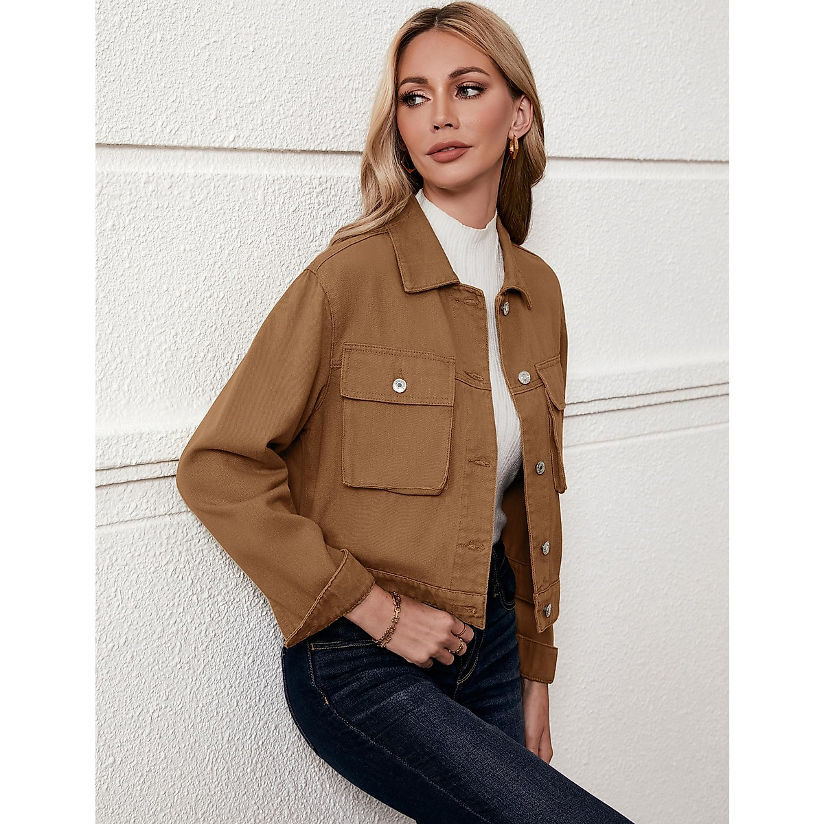 luvamia Light Jean Jacket For Women Light Denim Jacket Denim Tops For Women Chamarra De Mezclilla Para Mujer Brown Jacket Y2K Rodeo Jackets For Women Iced Coffee Size Medium Size 8 10