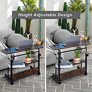 Portable Desk Small Desks for Small Spaces Laptop Table Rustic Rolling Adjustable Desk on Wheels Mobile Couch Desk for Bedroom Home Office Computer Standing Desk Student Desk with Storage 32x16 Inch