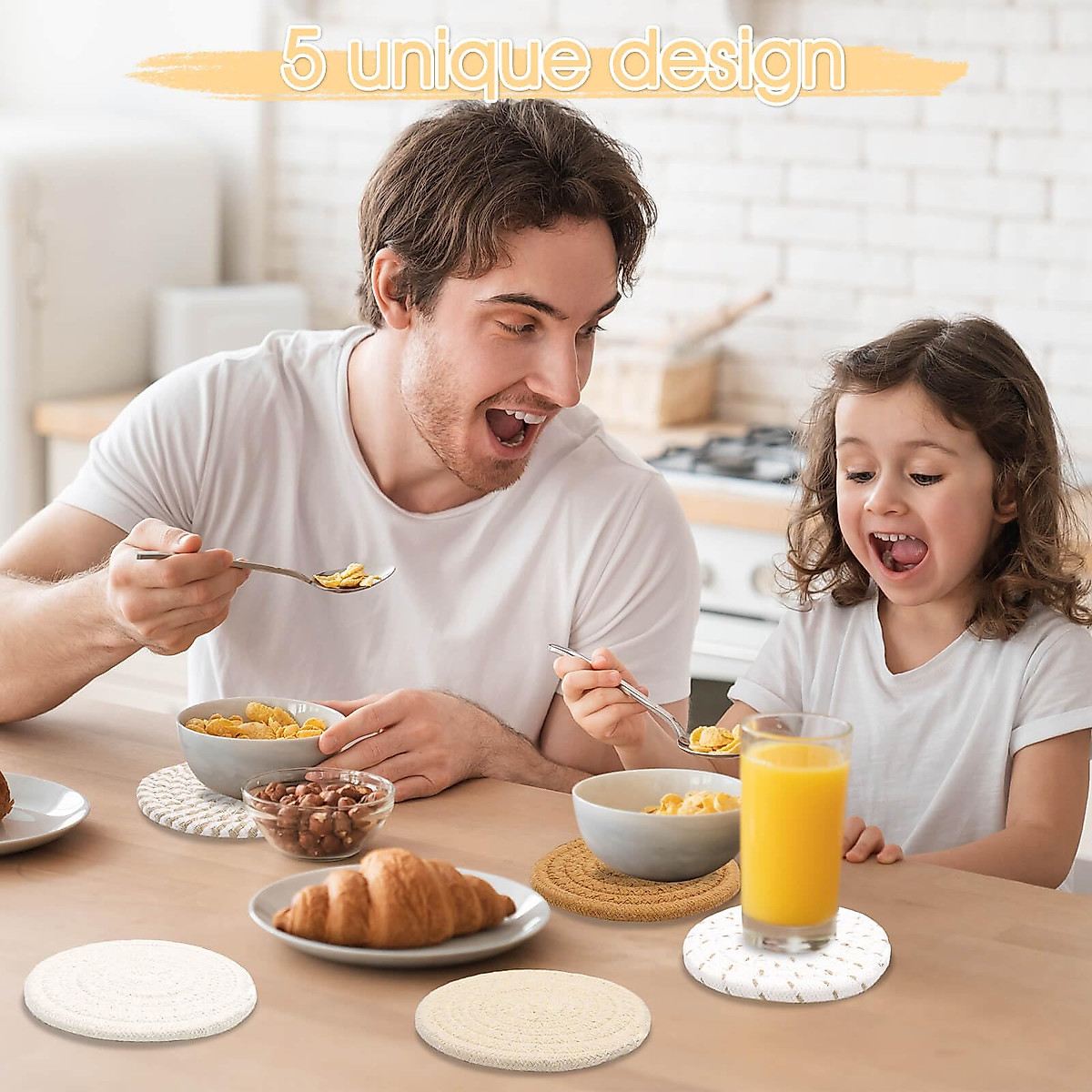 Billbotk 10 Pieces Boho Coasters for Drinks, Absorbent Drink Coasters with Holder, Cute Coaster Set for Boho Home Decor, Apartment Decor Aesthetic, Living Room Essentials, 4.3 Inches