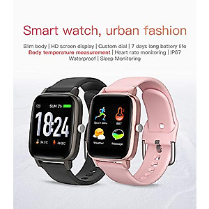 LCW Smart Watch Fitness Trackers with Heart Rate Monitor,Waterproof IP67 Activity Trackers Watch Pedometer Stopwatch,Body Temperature Measurement, for Men Women for iPhone Android Phone (Black)