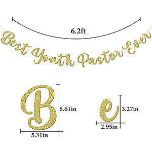 SparkDot Best Youth Pastor Ever Banner, Funny Decor for Youth Pastor, Pre-strung Pastor Appreciation Decorations, Youth Ministry Leader, Youth Minister, Church Leader, Gold Glitter