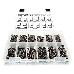 316 Stainless Steel Phillips Pan Head Sheet Metal Screw Assortment Kit Sizes #8 Through #14-326 Pieces