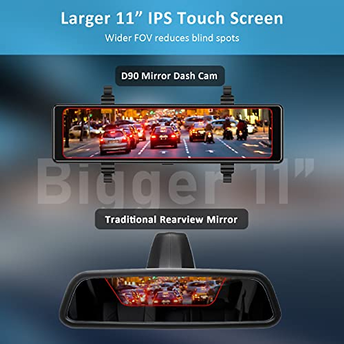 NexiGo D90 (Gen 2) True 4K Mirror Dash Cam with Dual Sony_Sensors, 11 ...