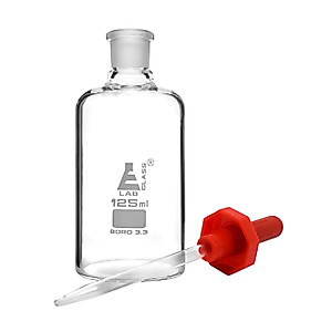 EISCO Dropping Bottle, 125ml (4.2oz) - Borosilicate 3.3 Glass - Eye Dropper Pipette and Dust Proof Rubber Bulb - Octagonal, Non-screw Top Labs
