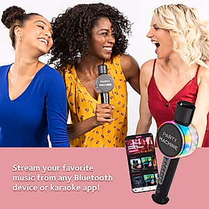 Singing Machine Wireless Karaoke Microphone for Kids & Adults, Party Machine Mic (Black) - Portable Handheld Bluetooth Microphone with Speaker & Voice Changer Effect - Karaoke Mic for Singing