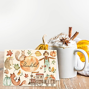 Whaline 24 Packs Fall Thankful Cards Watercolor Little Pumpkin Greeting Cards Autumn Animal Blank Note Cards with Envelopes and Stickers for Thanksgiving Baby Shower Birthday Party, 4 x 6 Inch