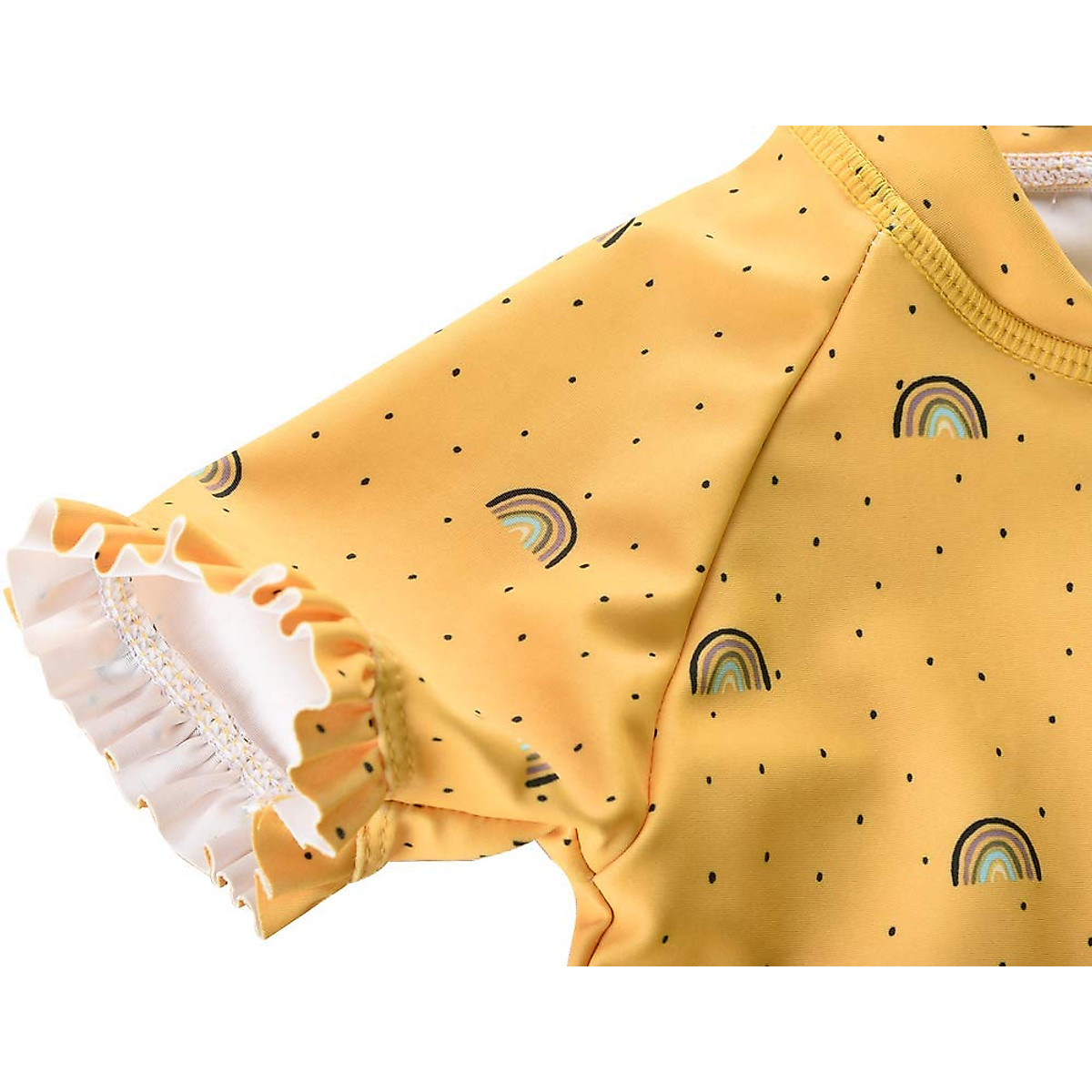 Cadocado Girl Short Sleeve Rash Guard Shirts One Piece Swimsuit UPF 50+ Sun Protection Swimwear,Yellow Print,2-3 Years