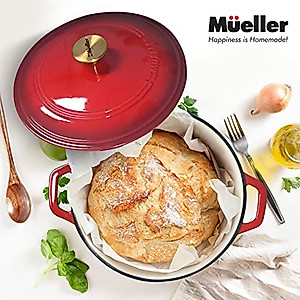 Mueller 6 Qt Enameled Cast Iron Dutch Oven, Heavy-Duty Casserole Dish and Braiser Pan with Lid and Stainless Knob, Safe for All Cooktops