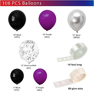 Black and Purple Balloon Garland Kit, Black and Purple Decorations Purple Black Silver Arch Kit for Graduation Birthday Halloween Party Party Decorations