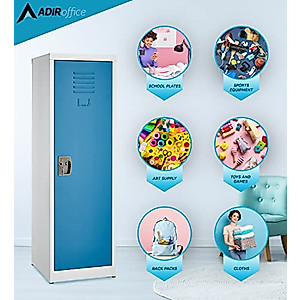 AdirOffice Kids Steel Metal Storage Locker - for Home & School - with Key & Hanging Rods (48 in 1 Door, Blue)