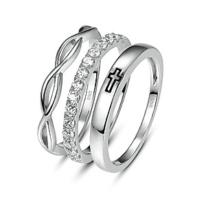 Yaresul 3 Pcs 925 Sterling Silver Stacking Ring Set for Women Cubic Zirconia Engagement Wedding Ring Sets Eternity Wedding Bands Size 10