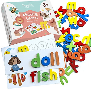 See and spell learning toy, spelling game, kids educational toys, learning game, matching letter game, wooden alphabet letters and flash cards, fun learning activity for preschool kids, play and learn