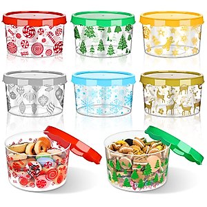 Yaomiao 6 Pcs Christmas Cookie Storage Buckets with Lids Decorative Christmas Themed Plastic Bucket Stackable Snack Container Cookie Jars Winter Candy Containers for Holiday Baked Goods Gift Giving