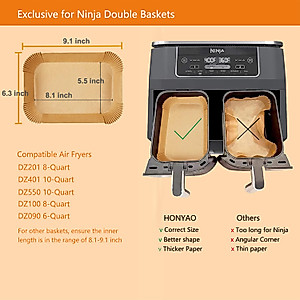 HONYAO Air Fryer Paper Liners for Ninja Airfryer, 8.1x5.5 inch Rectangle Disposable Parchment Papel for Foodi Dual Zone DZ201/DZ401/DZ550/DZ090/DZ100/SL401, Food Grade Accessories BPA free