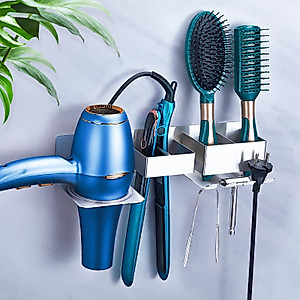 YAYINLI Hair Straightener Holder Wall, Blow Dryer and Curling Iron Holder Wall Mounted, Stainless Steel Hairdryer Holder Bathroom, Hair Tools Organizer with Plug Hook Storage, Salon Hair Dryer Holder