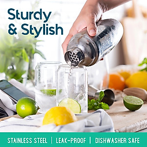 Mixology Bartender Kit with Stand | Silver Bar Set Cocktail Shaker Set for Drink Mixing - Bar Tools: Martini Shaker, Jigger, Strainer, Bar Mixer Spoon, Tongs, Opener | New Bartender Gift Idea