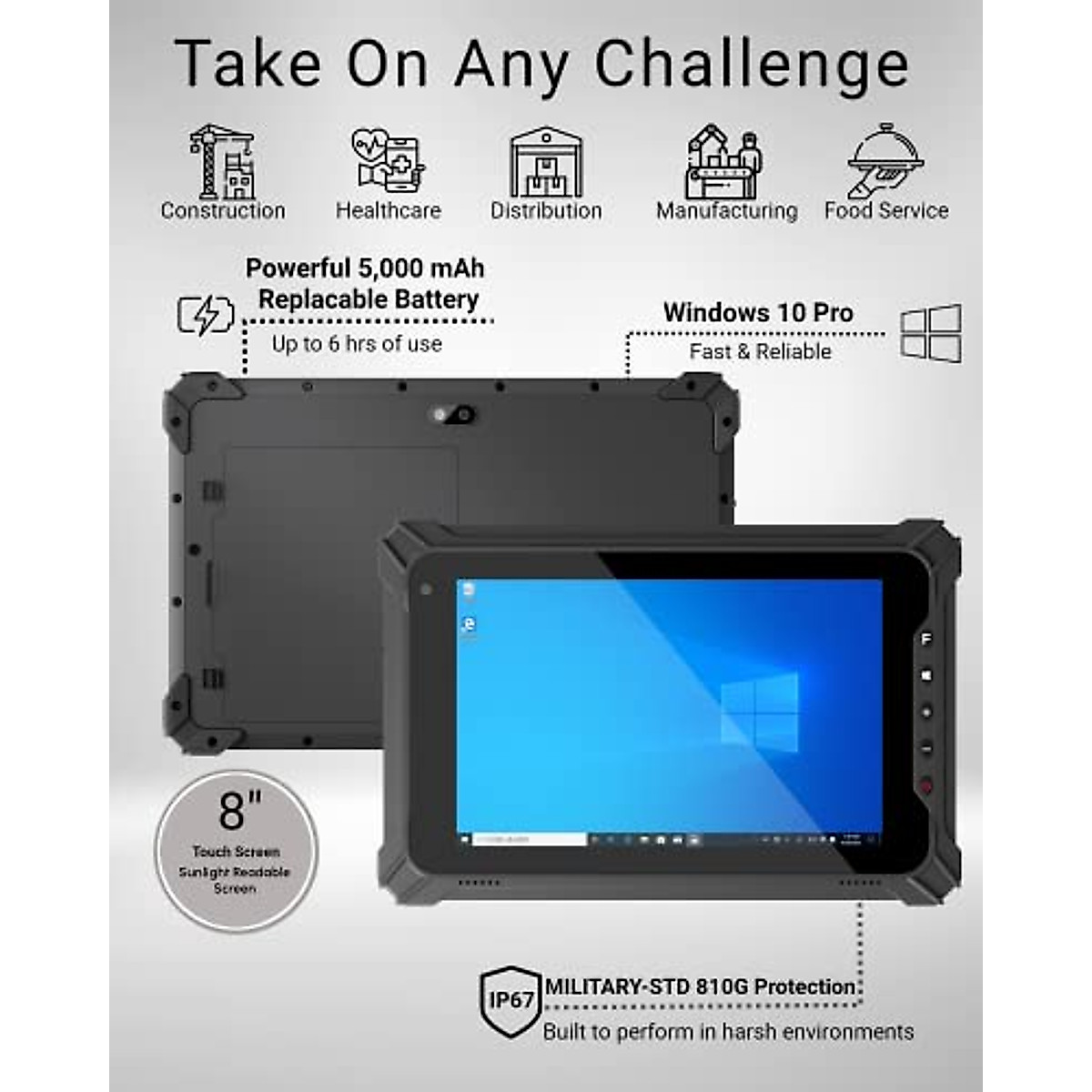 Minno Intrepid Rugged Windows Tablet with 2D Scanner (8 Inch)