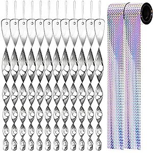 ELCOHO 2 Rolls Reflective Scare Tape 150 Feet Long Double Sided Repellent Tape with 12 Pieces Reflective Scare Rods for Garden, Eaves, Orchards