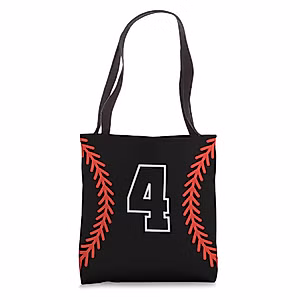 Number #4 Favorite Lucky Number Baseball Softball Black Red Tote Bag