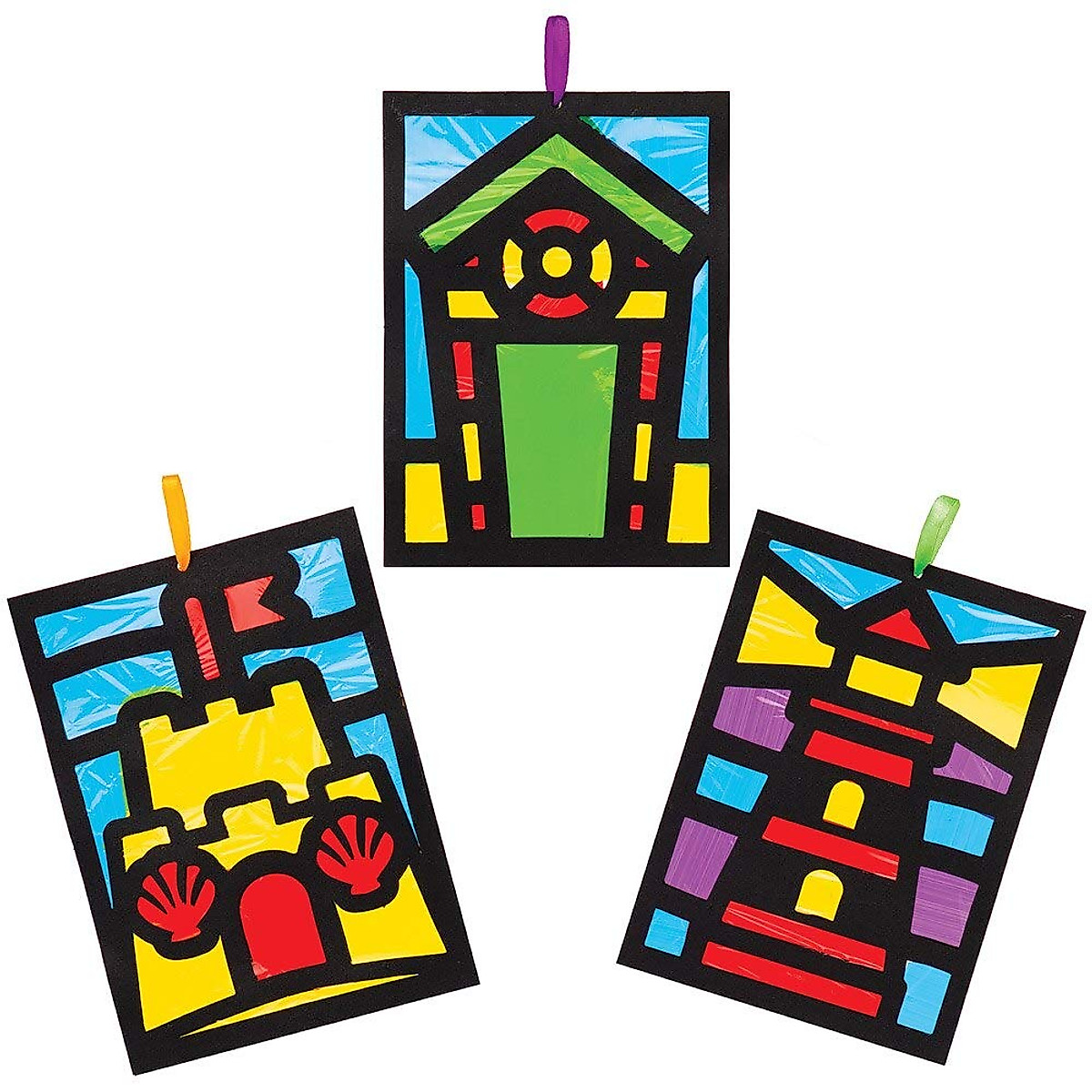 Baker Ross AT865 Seaside Stained Glass Decoration Kits - Pack of 6, for Kids Arts and Crafts Projects