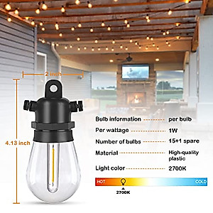 DGE Outdoor LED String Lights 48FT Patio Shatterproof & Waterproof IP65, 18 AWG UL Listed Wire Bright String Light for Patio, Backyard, Gazebo, Porch, Wedding Party