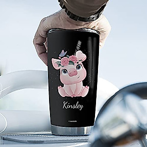 Wassmin Personalized Pig Tumbler Cup With Lid 20 oz 30 oz Custom Name Stainless Steel Double Wall Vacuum Tumblers Coffee Travel Mug Birthday Christmas Gifts For Women Girls Kids Animal Lovers