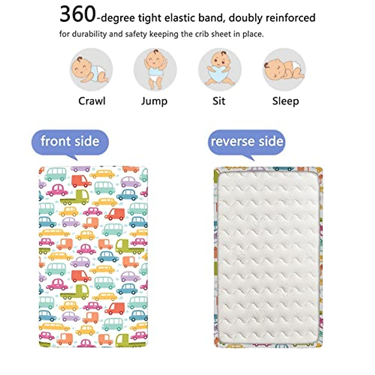 Cars Themed Fitted Crib Sheet,Standard Crib Mattress Fitted Sheet Toddler Bed Mattress Sheets -Baby Crib Sheets for Girl or Boy,28“ x52“,Multicolor
