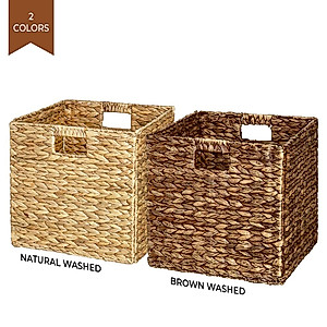 IsVie Woven Hyacinth Storage Baskets 4 Pack, Rectangle Storage Container Organizer Baskets with Built-in Handles Home Organizing Laundry Organizer Cube Baskets (Natural, Set of 4)