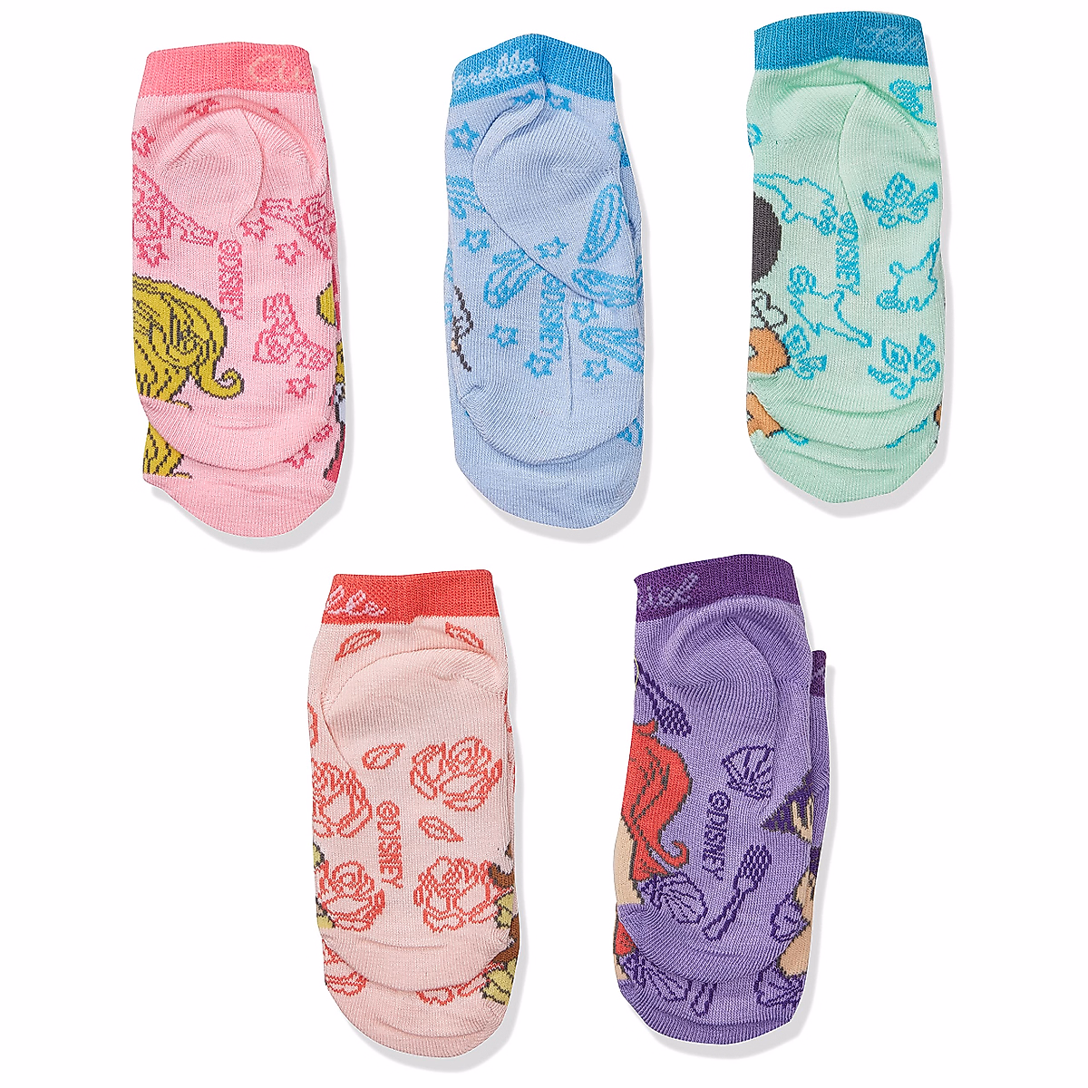 Disney girls Princess 5 Pack Shorty Casual Sock, Multi Princess, Shoe Size 4-8 US