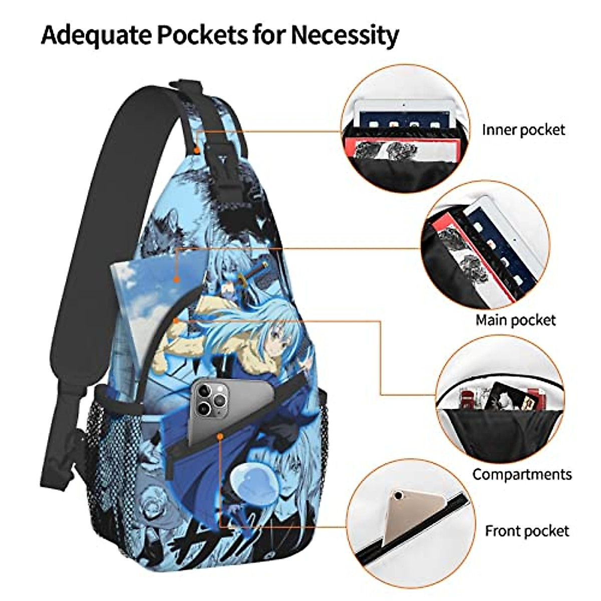 GodLovePet Anime That Time I Got Reincarnated As A Slime Cross Chest Bag Fashion Diagonally Sling Purse Bags For Men Women Travel Hiking Shoulder Backpack