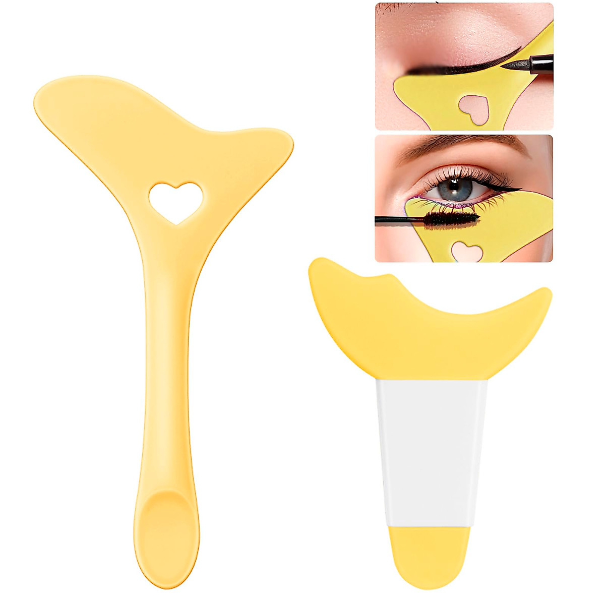 SUMEITANG Eyeliner Stencils 2Pcs Reusable Silicone Eyeliner Aid Mascara Shield Multifunctional Makeup Stencil for Beginners Eyeliner Eyelash Eyeshadow Lipstick Applicator Guide Tool Easy to Use-Yellow