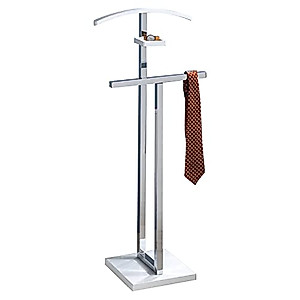 Kings Brand Furniture - Vaccaro Metal & Wood Suit Valet Stand, Clothes Rack, White/Chrome