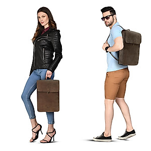 LUXEORIA Genuine Leather Backpack for Men and Women, Minimalistic Leather Backpack, Handmade Retro Style 15.6" Laptop Bag, Hiking Shoulder Daypack - Hunter Brown