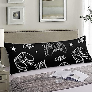 LynaRei Body Pillow Cover 20x54 Inches Black Joystick Gamepad Long Pillow Case Protector with Hidden Zipper Closure Girl Gamer Ultra Soft Body Pillowcase for Home Bedding