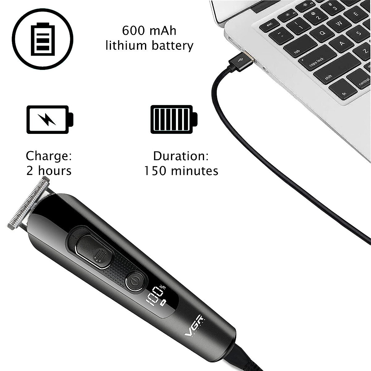 VGR VOYAGER Beard Trimmer for Men Hair Clipper Grooming kit Nose Body Mustache Ear Facial Cutting Groomer USB Rechargeable LED Display Queit
